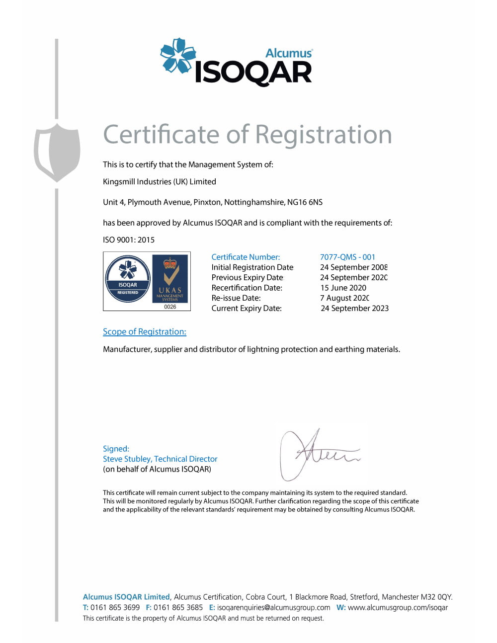 ISOQAR Certification - Kingsmill Industries